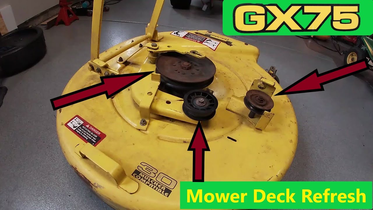 John Deere Gx75 Mower Deck Pulley And Spindle Removal Youtube