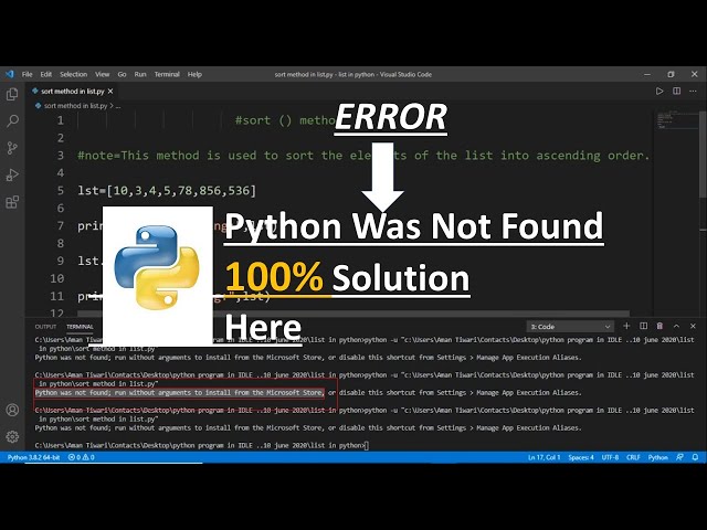 Error In Visual Studio Code When I Try To Run My Python