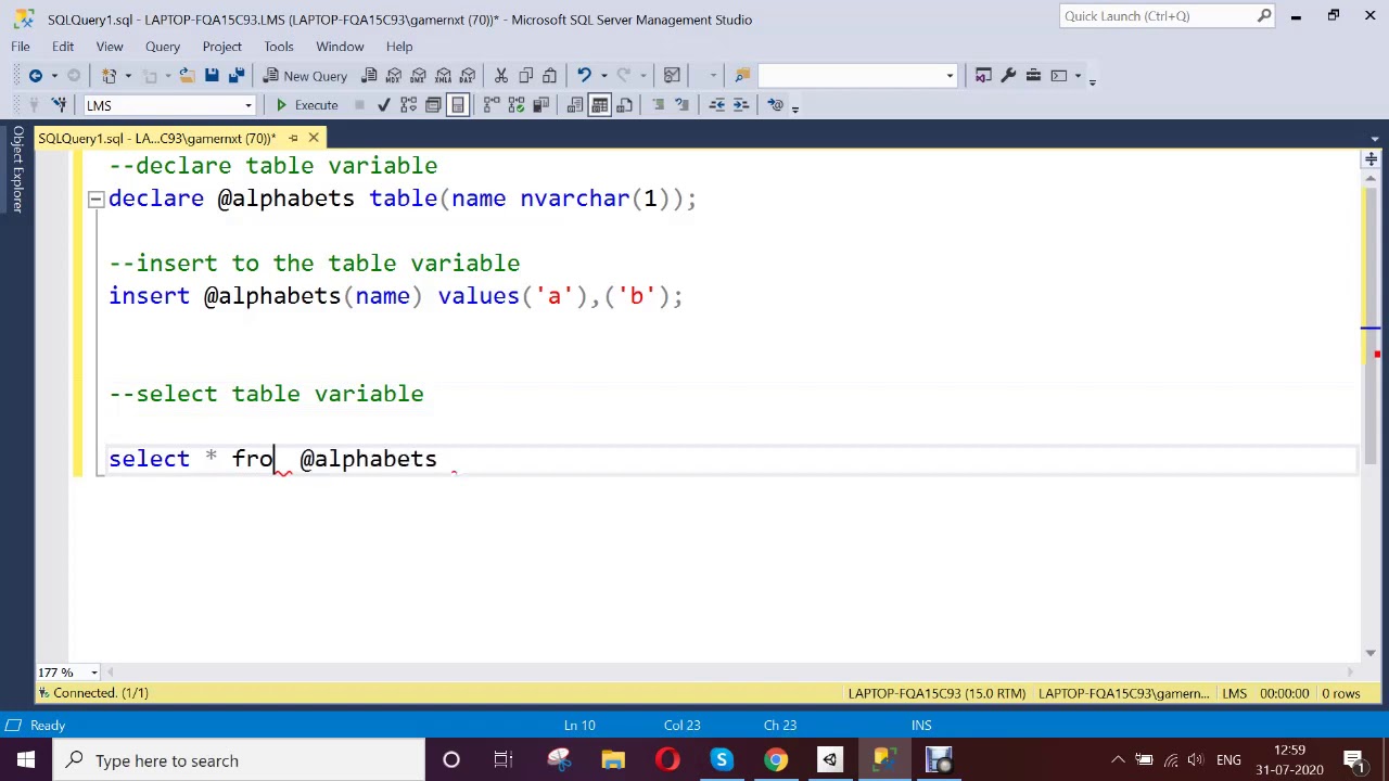 Sql Server Table Variable Example Youtube