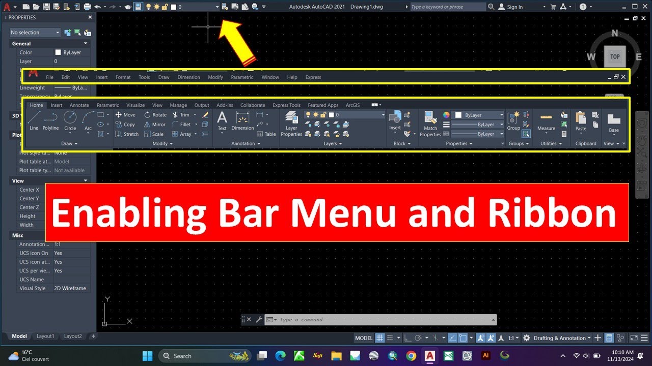How To Enable Bar Menu And Ribbon In Autocad Youtube
