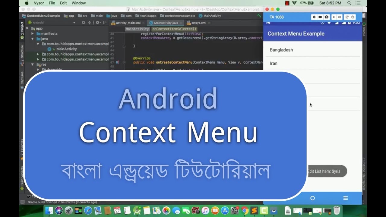 Android Context Menu Android Bangla Tutorial Youtube
