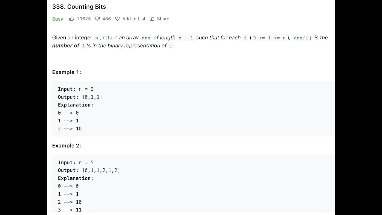 Leetcode 338 Counting Bits Solved Using Dynamic Programming Youtube