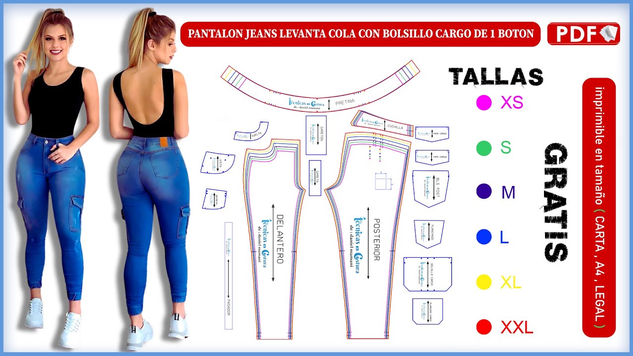 Molde Gratis De Pantalón Jeans Levanta Cola Con Cargo Youtube