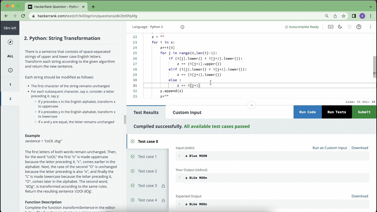 Hackerrank Python Basic Certification String Transformation Solution