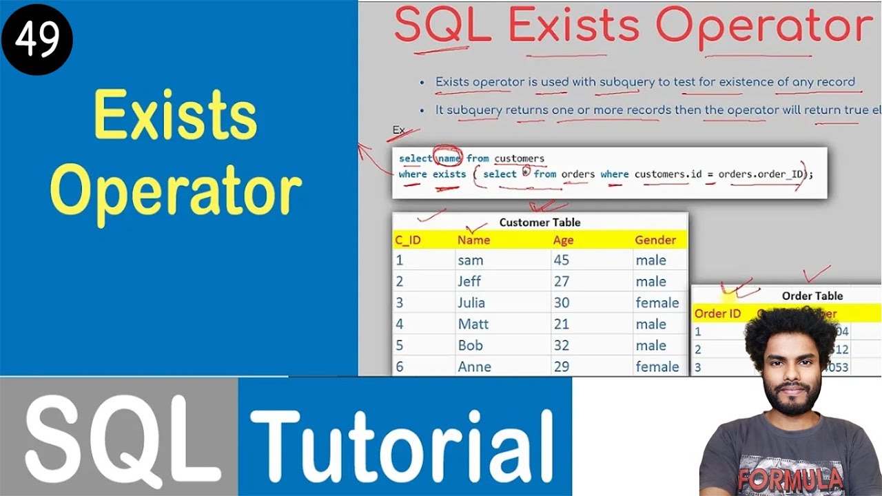 49 Exists Operator In Sql Sql Tutorial Youtube