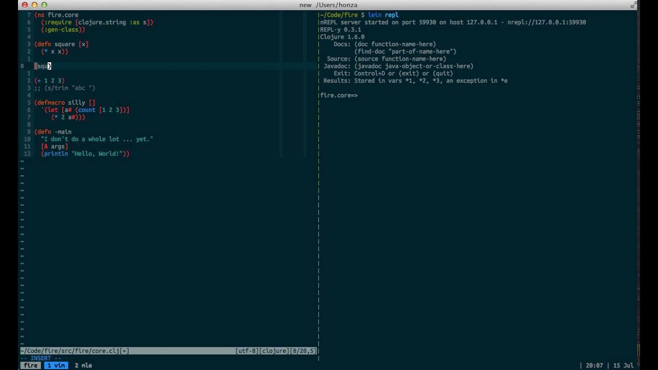 Editing Clojure Code With Vim Using Fireplace Vim Youtube