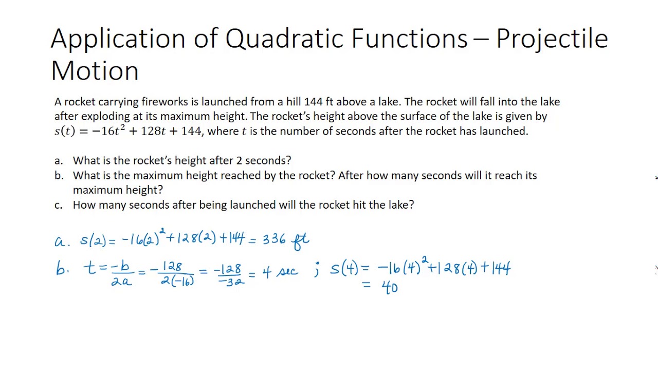 S14 Application Of Quadratic Functions Height Of A Rocket Youtube