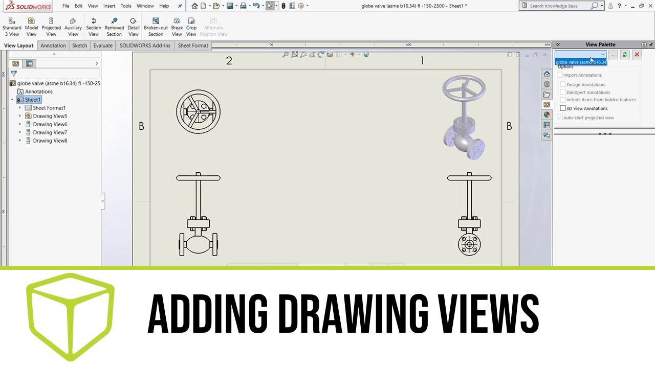 Solidworks 3d Cad Adding Views To Existing Drawings Youtube