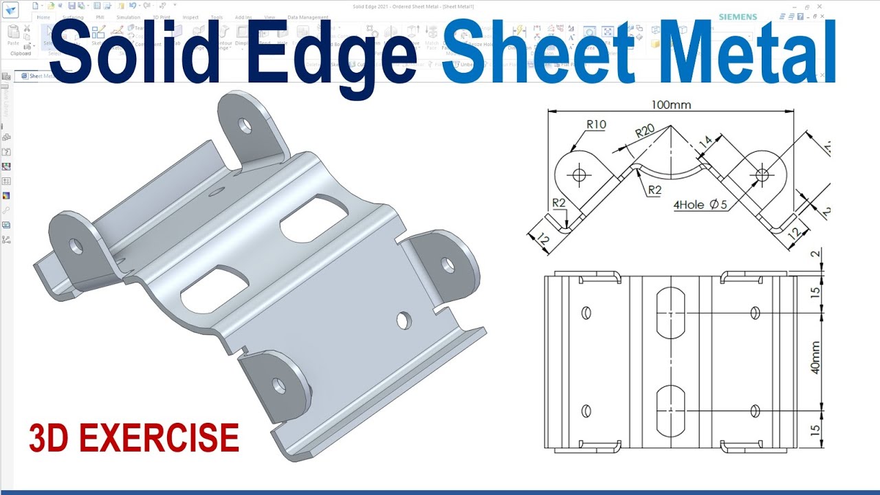 Advanced Sheet Metal Exercise In Solid Edge Tutorials 13 Youtube