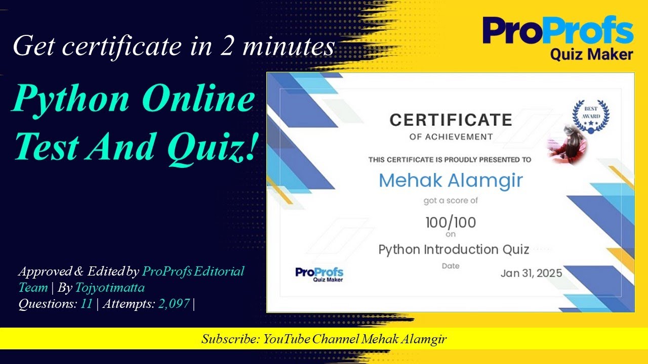 Python Programming Quiz 2025 By Proprofs Youtube