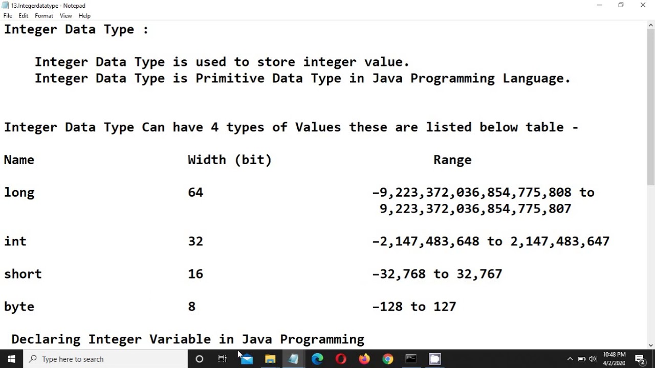 Data Types In Java Primitive Data Type Youtube