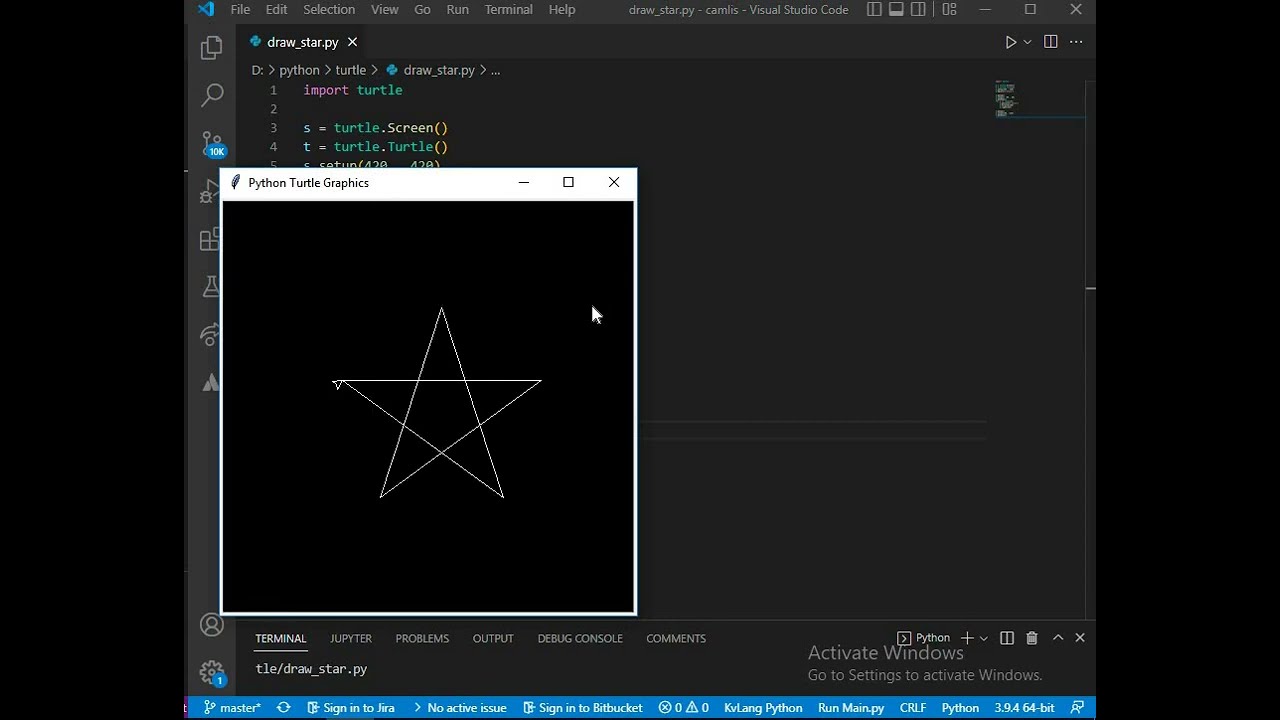 Draw Star 5 Side Using Python Turtle Youtube