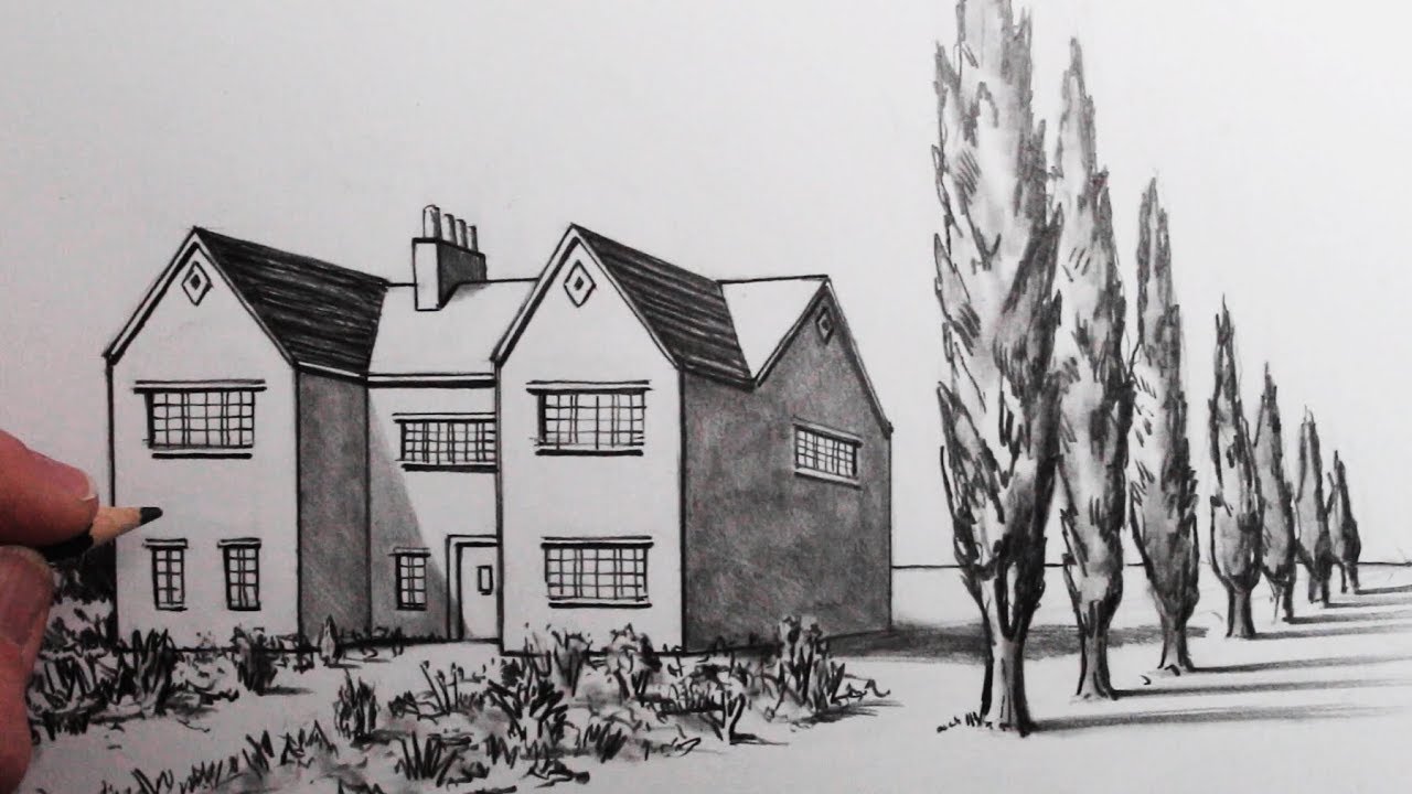 One Point Perspective Drawing House
