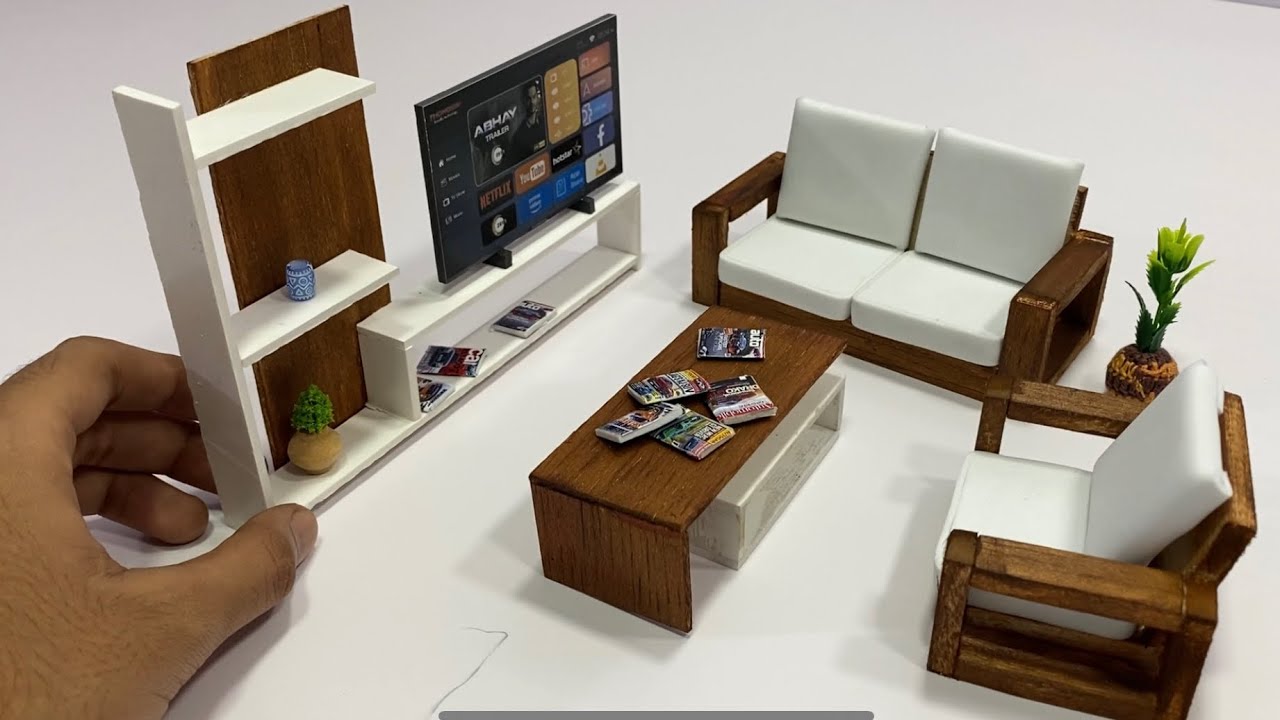 Making Mini Modern Wooden Furniture Set Realistic Miniature Model