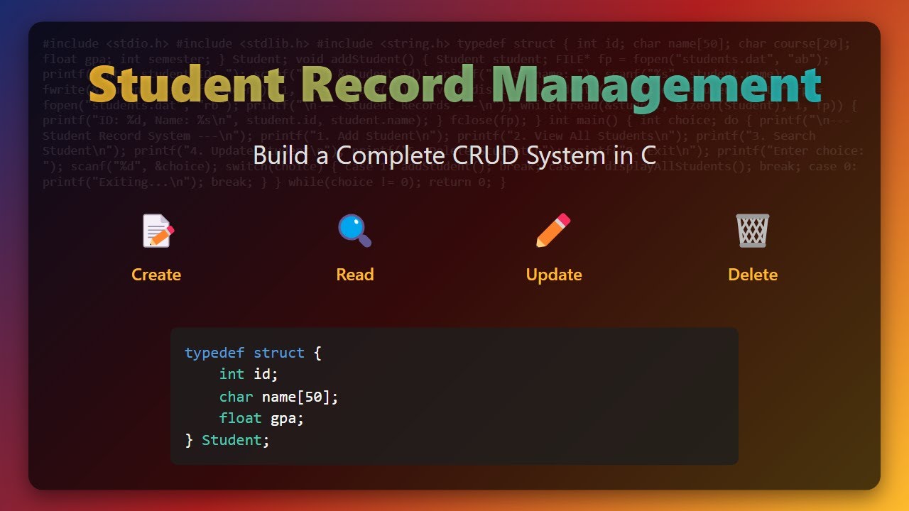 C Project Tutorial Student Record Management System For Beginners