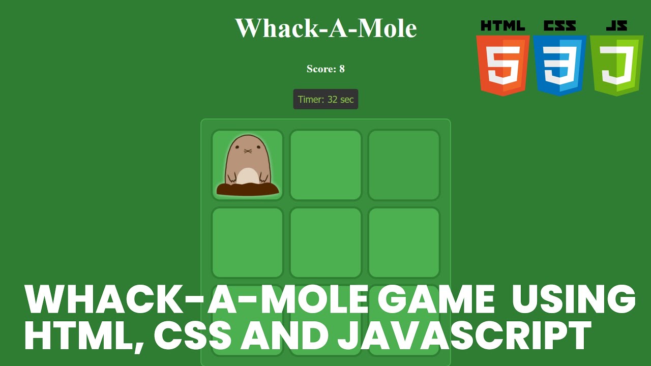 Whack A Mole Game Using Html Css And Javascript Youtube