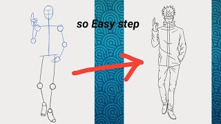 How To Draw Gojo Saturo Full Body Out Of Stick Man Easy Step By Step