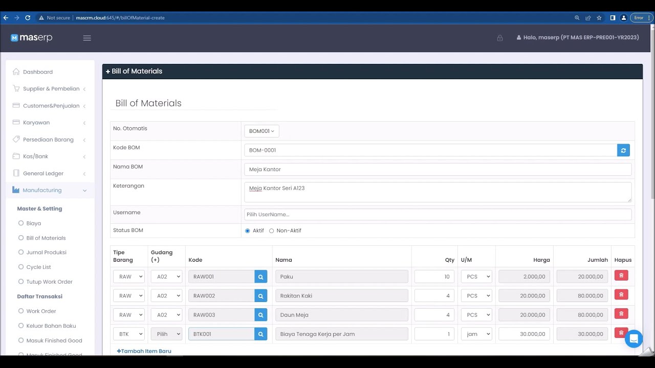Tutorial Membuat Master Bill Of Material Bom Pada Program Maserp Youtube