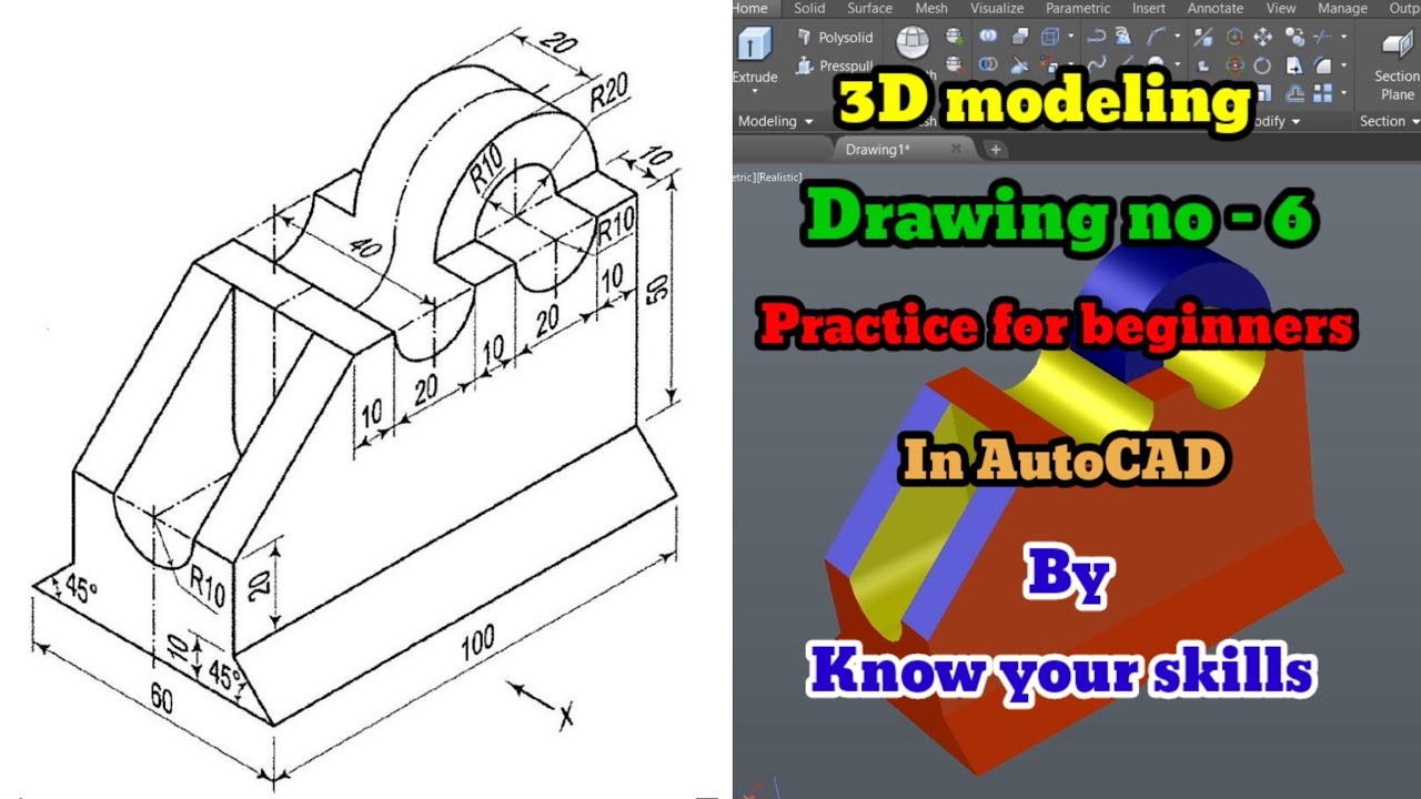 Autocad 3d Modeling Drawing No 6 Practice For Beginners Student S Youtube