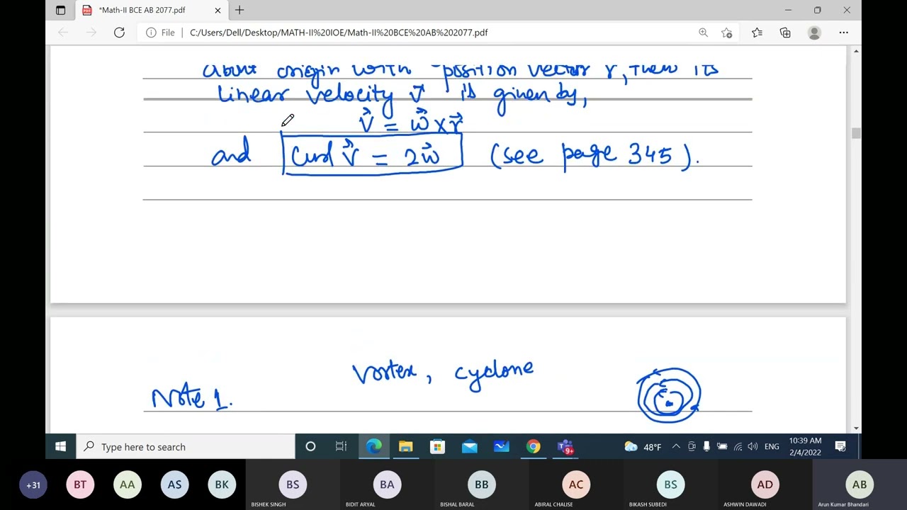 Vector Calculus Engineering Math Ii Bachelor In Engineering