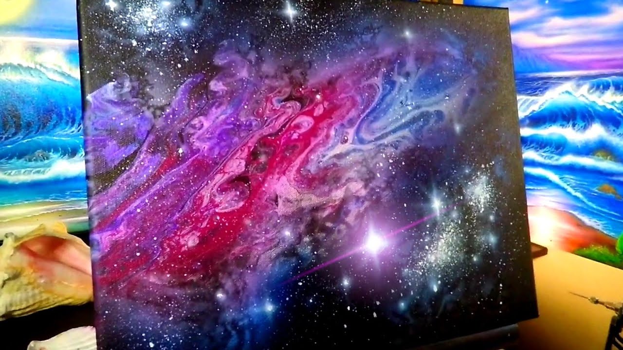 Acrylic Galaxy Pour Painting With Stars And A Nebula Art Youtube
