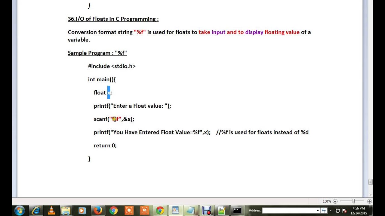 F Float Input Output In C Program Demo Youtube