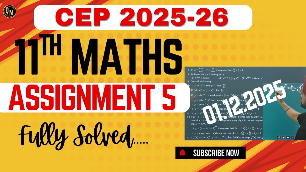 11th Math Assignment 5 Fully Solved Complete Solution Cep 2025