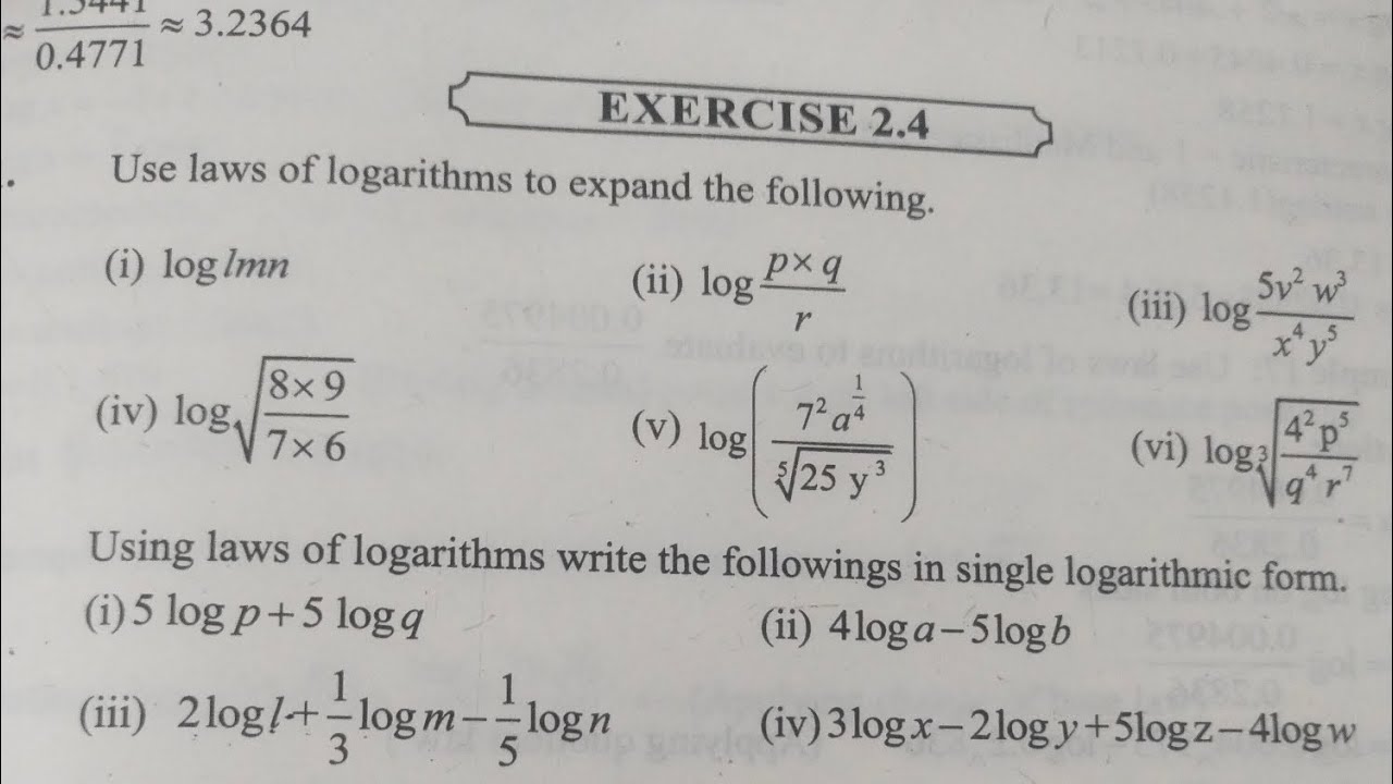 Logarithms Ex 2 4 Youtube