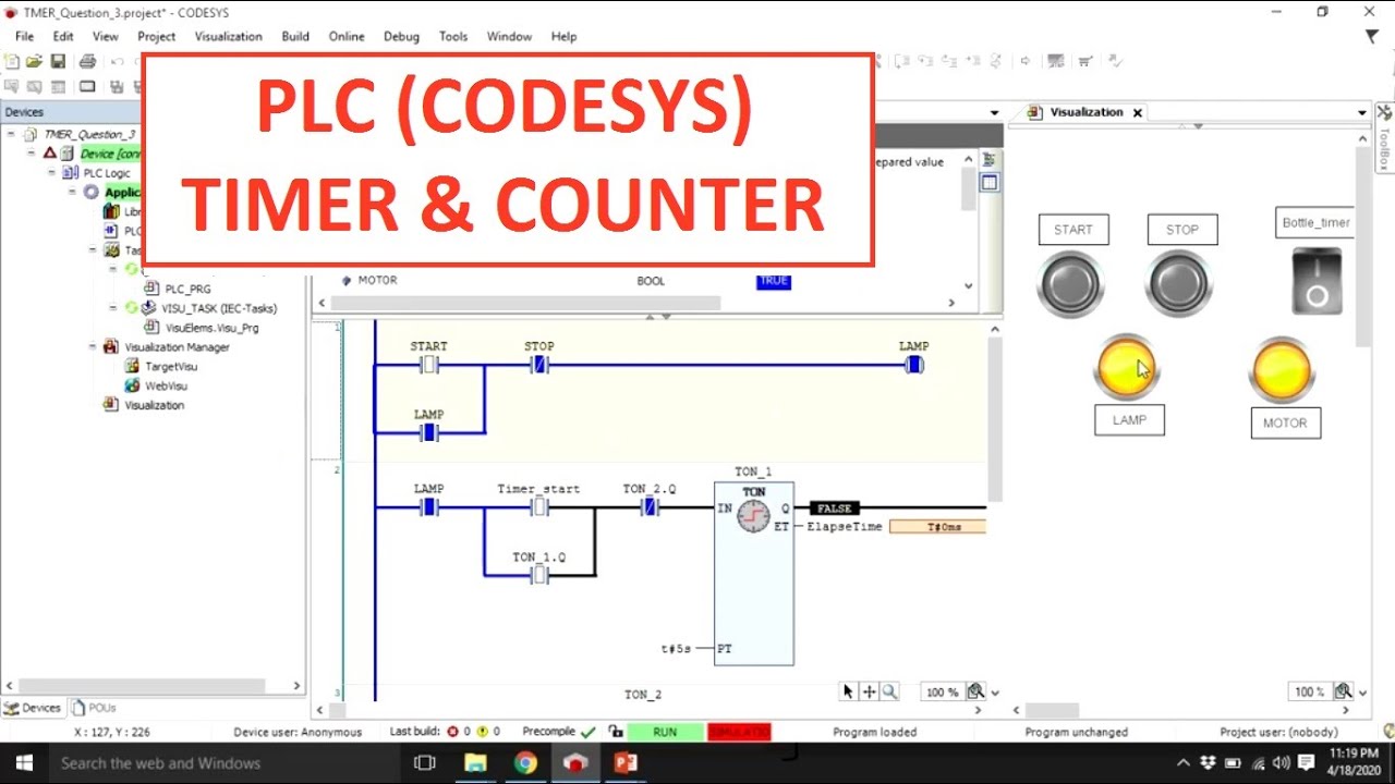 Plc Ladder Logic Diagram With Timer And Counter Codesys Youtube