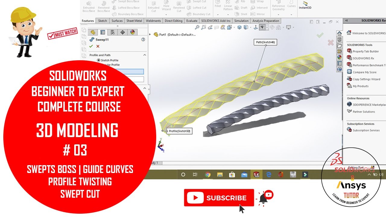 рџ ґ Solidworks Swept Boss Swept Guide Curves Swept Cut Swept