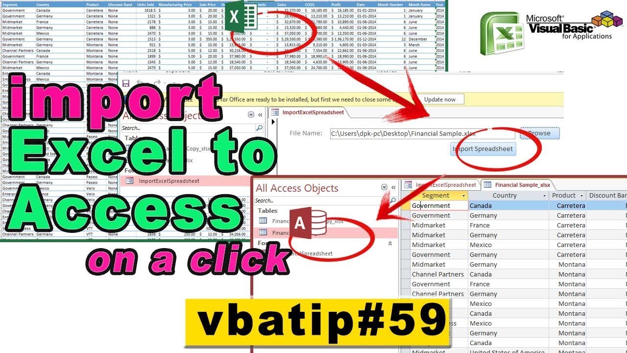 Import Data From Excel To Access Vba On A Click Youtube
