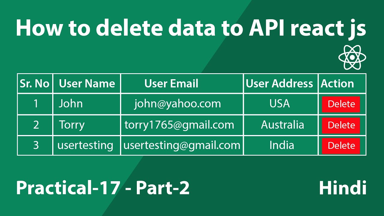 Delete Row Data In React Api Youtube