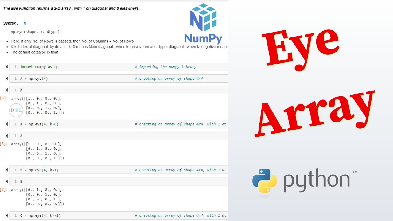 Python Numpy Tutorial 8 Eye Array Function Np Eye Youtube