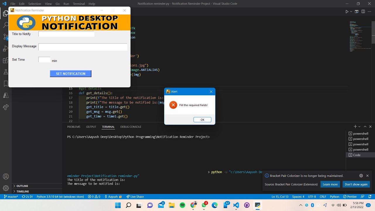 Notification Reminder System Using Python Youtube