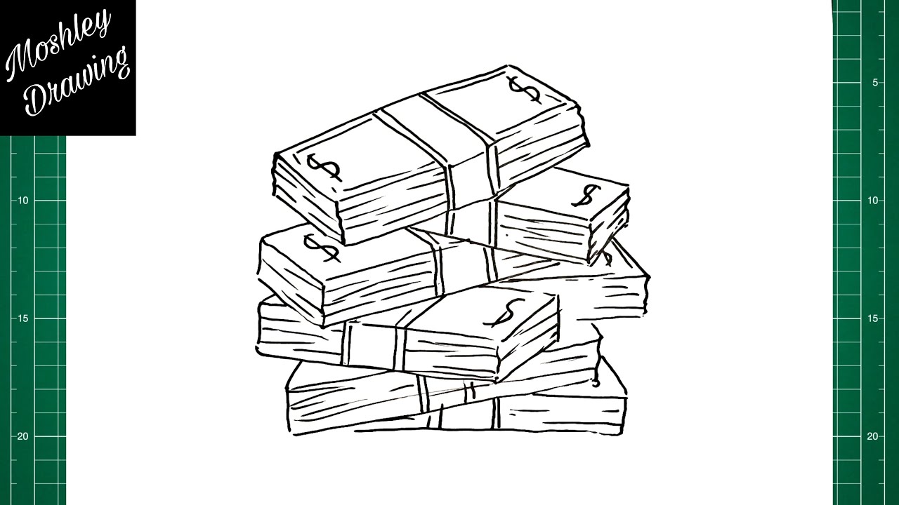 Stack Of Money Sketch How To Draw Money Drawing Step By Step By