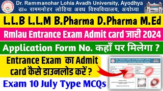Dr Rmlau Entrance Exam Admit Card Download 2024 Dr Ram Manohar Lohia ...