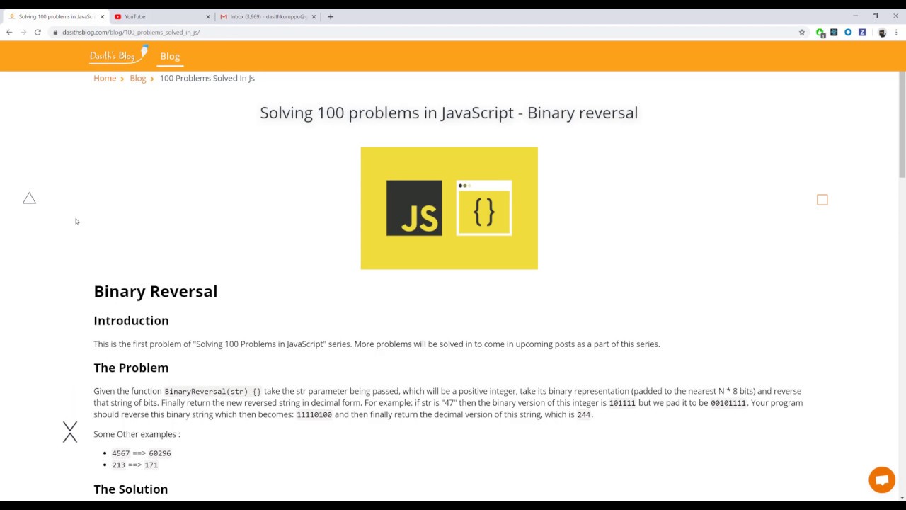100 Problems In Javascript Binary Reversal Youtube