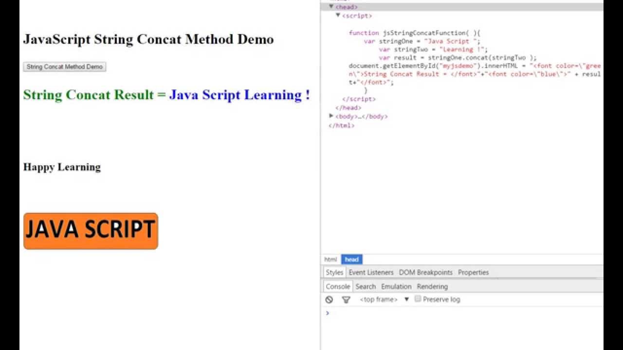 String Concat Method In Java Script Demo Youtube