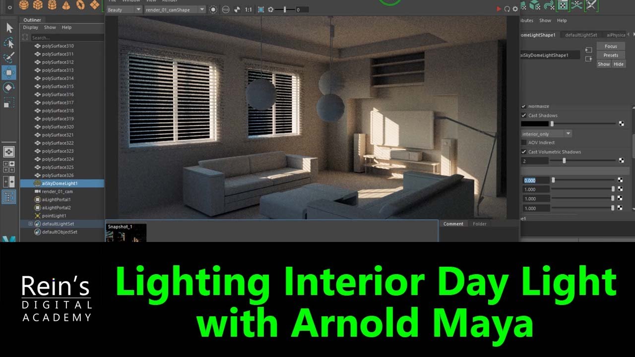 Lighting Interior Day Light Using Arnold Renderer In Autodesk Maya