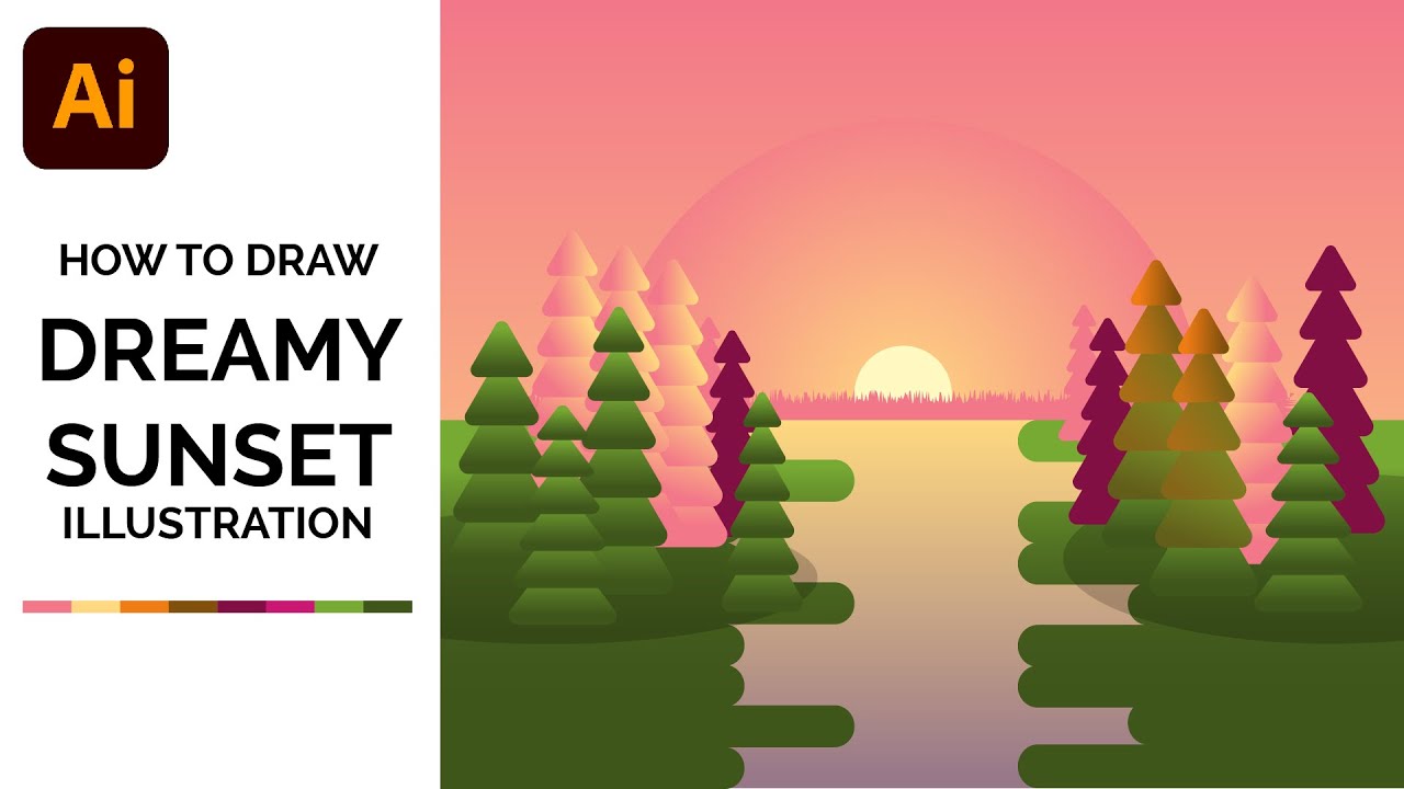 Adobe Illustrator Tutorial How To Design Sunset Illustration Vector