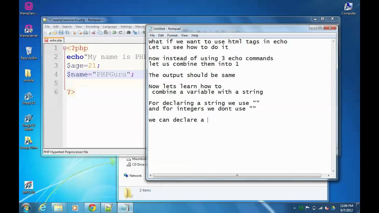 Basic Php Html Tags In Echo Command Youtube