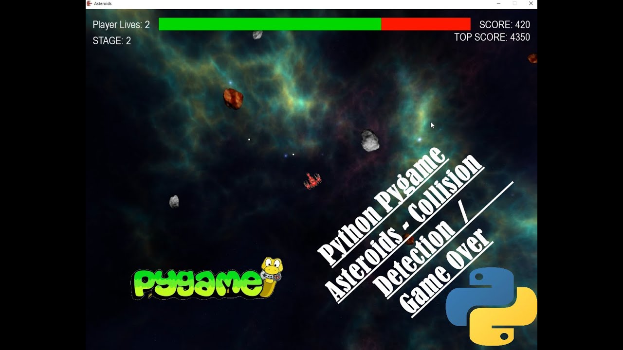 Asteroids Adding Collision Detection And Game Over State Python
