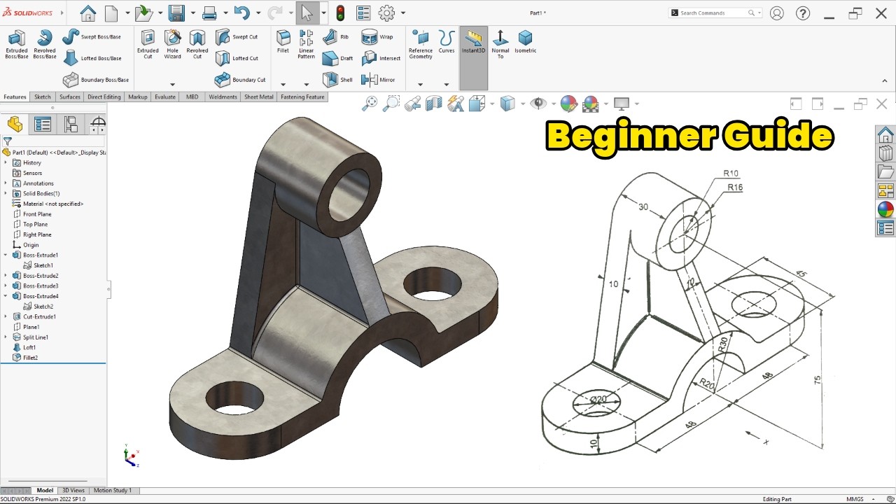 Beginner Solidworks Tutorial Sketch To Finished Part Youtube