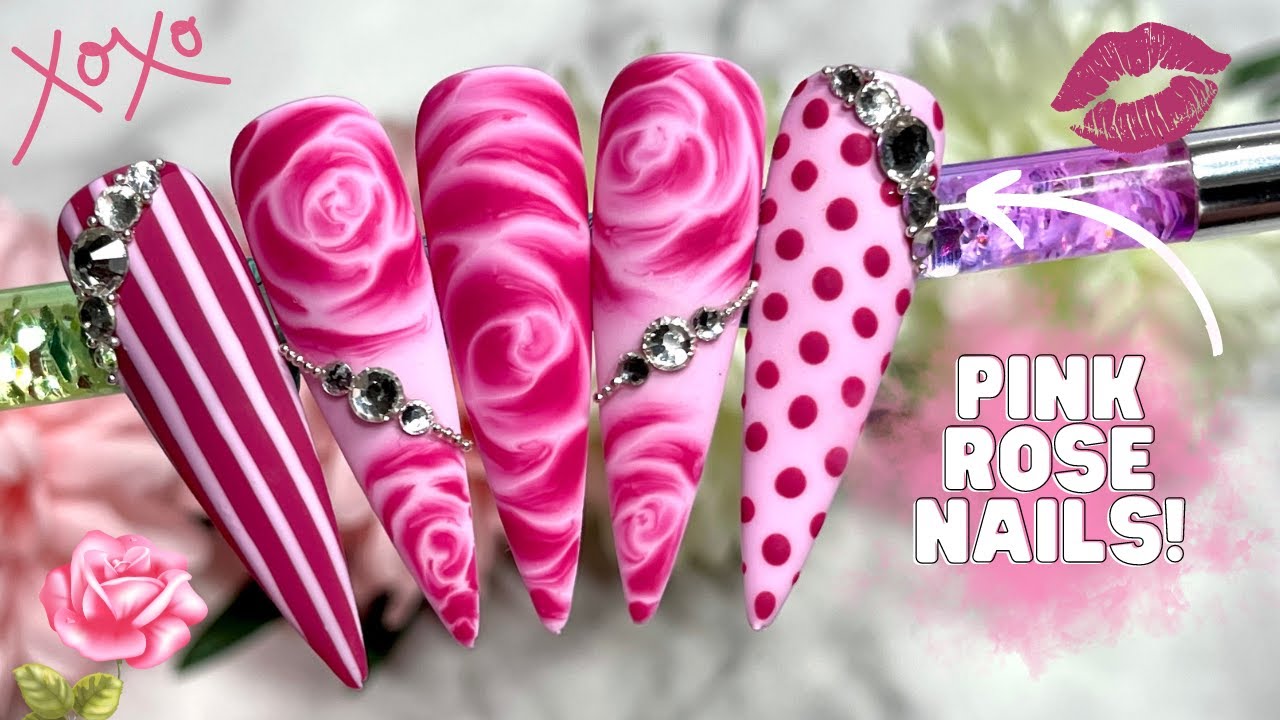 Blooming Rose Nail Design Valentines Nails How To Create Rodes With