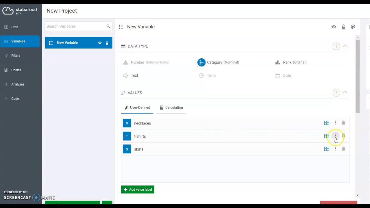 Statscloud Recoding Categorical Variables Youtube
