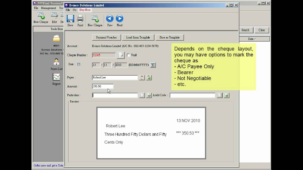 Prepare Cheque With Chequesystem Software Youtube