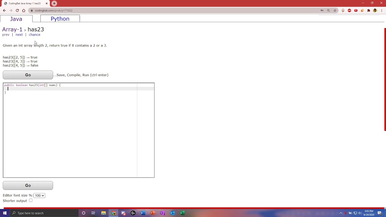 Array 1 Has23 Java Tutorial Codingbat Youtube