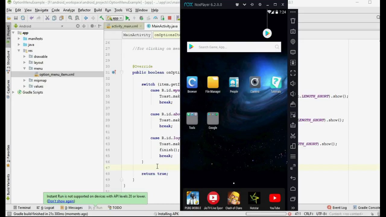 Create Simple Option Menu Android Studio Java Youtube