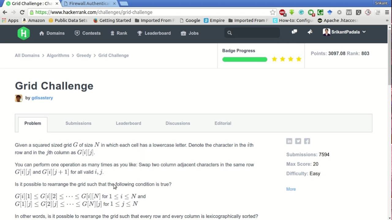 Hackerrank Grid Challenge Solution Youtube