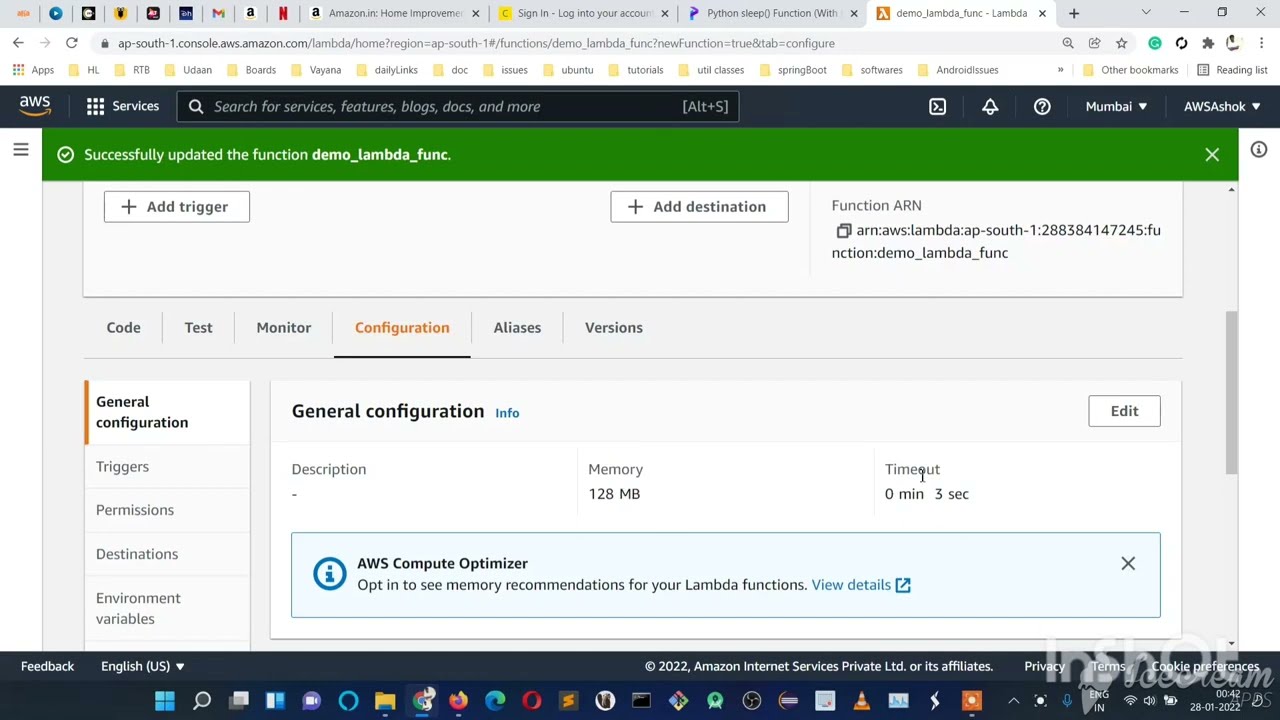 Aws Lambda Function Configuration Timeout Youtube